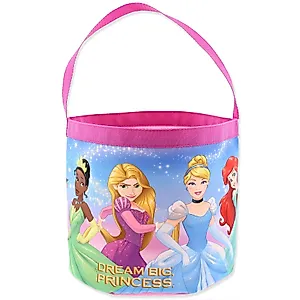 Disney Princess Girls Collapsible Nylon Gift Basket Bucket Tote Bag (One Size, Pink)