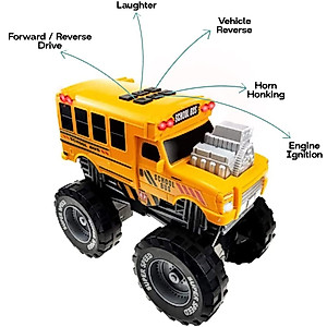 Liberty Imports Motorized Mighty Monster Truck Toy Kids, Electric Motor Vehicle with Big Wheels, Button Action, Sounds and Flashing Lights (School Bus)