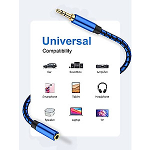 NC XQIN Headphone Extension Cable 1ft, 3.5mm Extension Nylon Braided Aux Extension Cable 3.5mm Audio Cable Extension 3.5mm Male to Female Audio Stereo Cable Compatible with Headphone Speaker