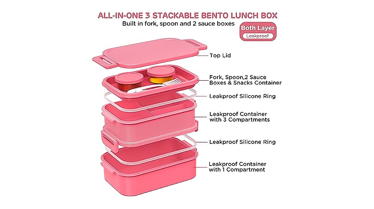 DaCool Large Stackable Bento Box for Adults - Leakproof & Easy to Use