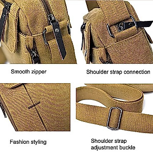 MosaiRudo Men's Canvas Small Messenger Bag,Casual Shoulder Bag for Men Women,Chest Bag Travel Carry Bag，Multi-pocket Purse for Cell Phone, Portable Mobile Phone Coin Bag (Black)