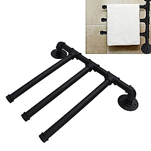 Camidy Industrial Style Iron Pipe Swing Out Towel Rack, Wall Mounted 3 Arm Rotation Towel Bar Rack Vintage Iron Pipe Towel Holder Storage Organizer