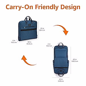 Amazon Basics Carry-On Garment Bag for Travel and Business Trips with Shoulder Strap - Navy