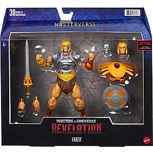 Masters of the Universe Masterverse Revelation Faker Action Figure with 30+ Articulated Joints & Swappable Heads & Hands Plus 3 Battle Accessories, 7-inch MOTU Collectible Gift