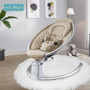 Hot Mom Upgrade Cotton Electric Baby Bouncer for Infant,Bluetooth Baby Swing Enabled Automatic, Baby Rocker Inset Music Speaker, Baby Chair Intelligent Timing & LED Touch Screen (sand1)