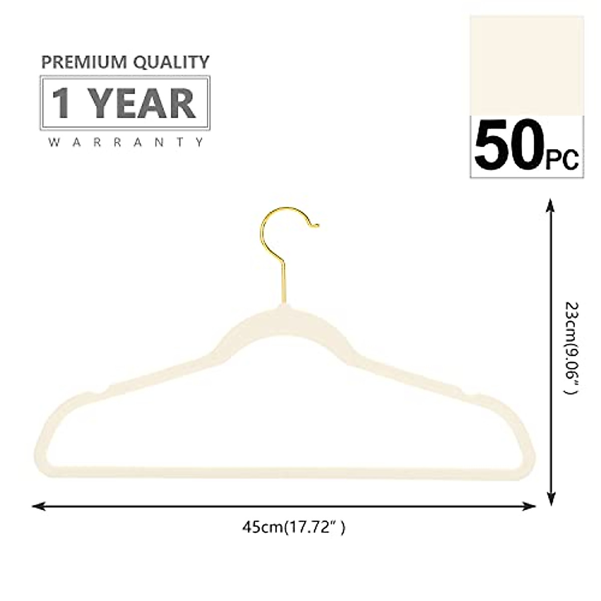 MIZGI Premium Velvet Hangers Pack 50 Pcs Heavy Duty - Non Slip Slimline - Velvet Suit Hangers Ivory - Gold Hooks,Space Saving Clothes Hangers …