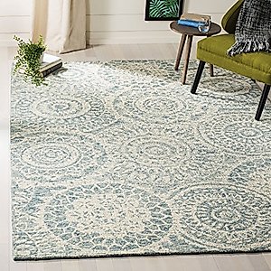 SAFAVIEH Abstract Collection Accent Rug - 4' x 6', Ivory & Blue, Handmade Wool, Ideal for High Traffic Areas in Entryway, Living Room, Bedroom (ABT205A)