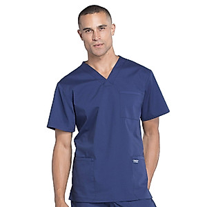 Cherokee Scrubs for Men Workwear Professionals V-Neck 4 Pocket Scrub Top WW695, M, Navy