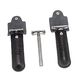 Genuine Leather Case Razor Protective Travel Case RIVERLAKE for Safety Razor's Double Edge Safety Case Cover Shaving Pouch Holder/Travel Case (Protective Case, Black)