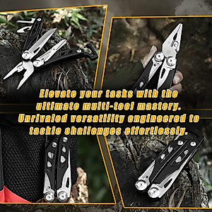 TLONER, ARES Series 12-P Pocket Size Multitool with Premium Stainless Steel Pliers, Short Dagger，Black Luxury Gift Box