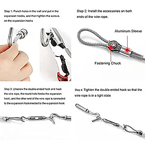 Vousile 50ft Clothesline Outdoor, 50' Stainless Steel Clothesline Wire Kit Heavy Duty Clotheslines Rope for Camping Travel Drying