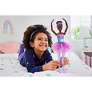 Barbie Dreamtopia Doll, Twinkle Lights Posable Ballerina with 5 Light-Up Shows, Sparkly Purple Tutu, Black Hair & Tiara