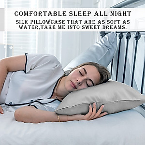 Natural Mulberry Silk Pillowcase for Hair and Skin Standard Size 20"X 26" with Hidden Zipper Soft Breathable Smooth Cooling Silk Pillow Covers(Silver Grey,Standard,1Pcs)