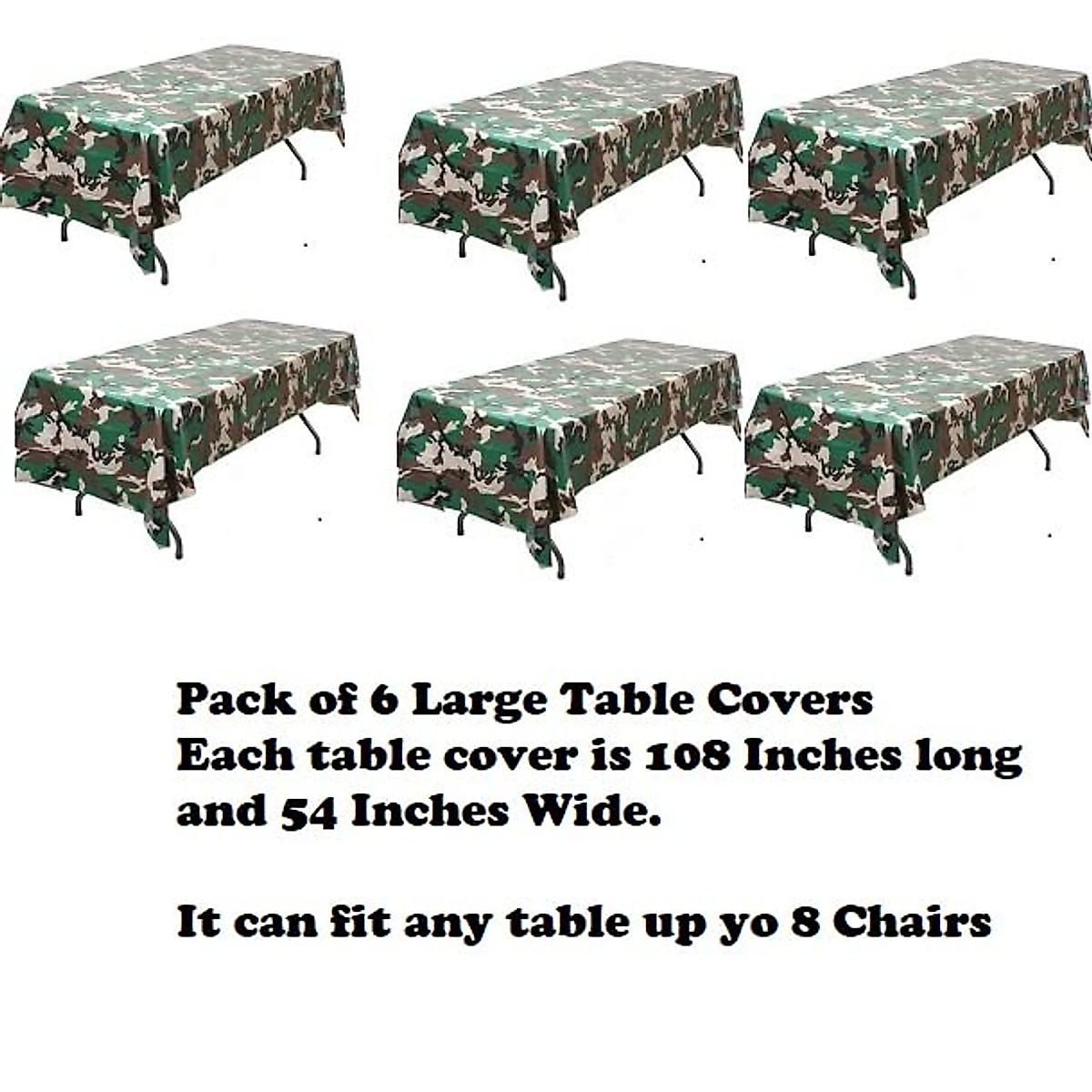 Oojami Pack of 6 Camouflage Plastic Tablecover Camo Tablecloth - 54" x 108"