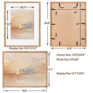 Fun Memories 16x20 Picture Frames Set of 3, Solid Oak Wood Picture Frame 16 by 20, 16x20 Frame with Mat for 11x14, 16 x 20 Frame with Tempered Glass, 16"x20" Poster Frame