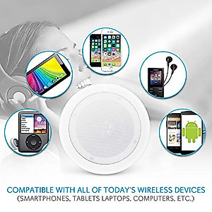 Pyle 6.5” Pair Bluetooth Flush Mount In-wall In-ceiling 2-Way Speaker System Quick Connections Changeable Round/Square Grill Polypropylene Cone & Polymer Tweeter Stereo Sound 150 Watt (PDICBT652RD)