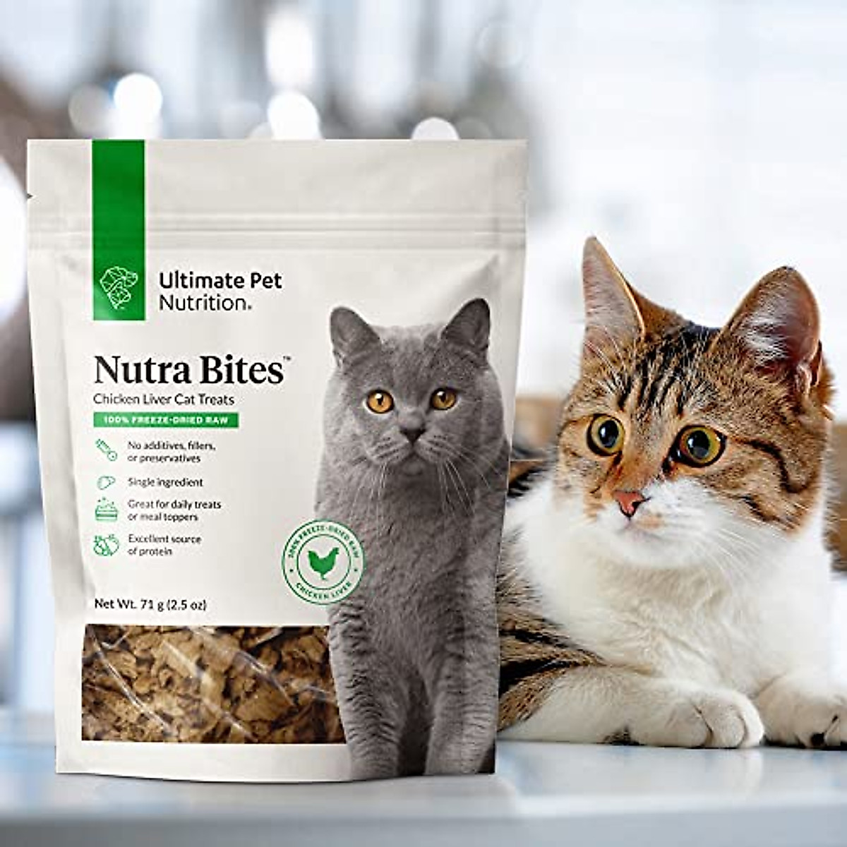 ULTIMATE PET NUTRITION Nutra Bites for Cats, Freeze Dried Raw Treats, Single Ingredient, Grain Free, Chicken Liver, 2.5 Ounce