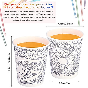 100 Pieces 9 oz Color Your Own Cups Kids Party Paintable Paper Cups Disposable Colorable Designs Activities Crafts DIY Party Supplies Floral Coffee Cup Tea Beverage Drinking Office Home Event