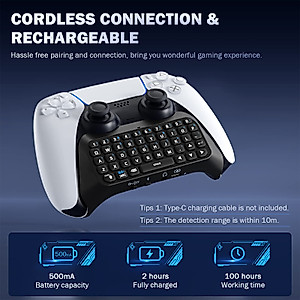 MoKo Keyboard for PS5 Controller, PS5 Bluetooth Wireless Mini Keyboard Chatpad for PlayStation 5 Controller, Game Keypad Built-in Speaker with 3.5mm Audio Jack for Messaging and Game Live Chat, Black