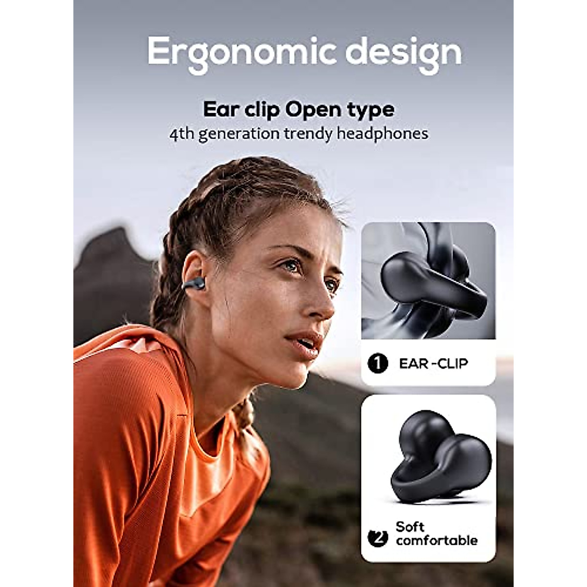 Wireless Ear-Clip Bone Conduction Headphones Bluetooth 5.3, Open Ear Clip on Earbuds,Waterproof Mini Sport Running Earring Earphone, HiFi Sound/Long Battery Life