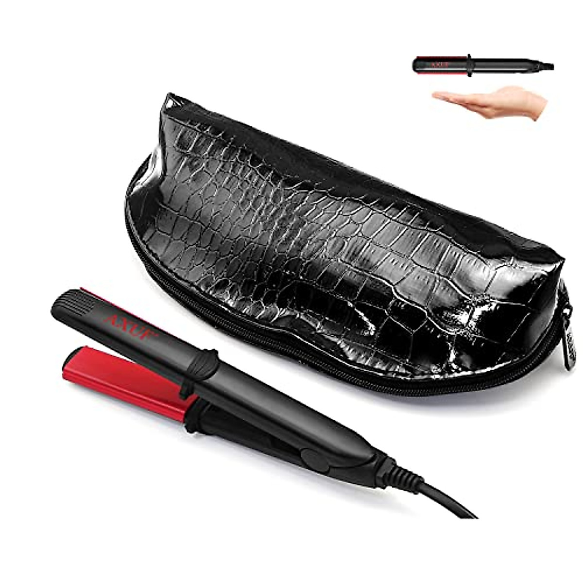 AXUF Mini Dual Deluxe Styler,Mini Flat Iron Add Straighten & Curls Hair Straightener, 3/4 Inch Travel Flat Iron for Short Hair, Curls Bangs