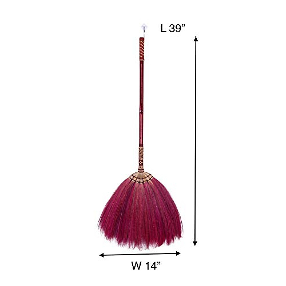 SKENNOVA - 1 Piece of 39-41 inch Tall of Asian Broom Natural Broom Grass Handmade Broom Witch Broom Bamboo Stick Handle, Durable Broom for Sweeping Dirt Dust and Hair