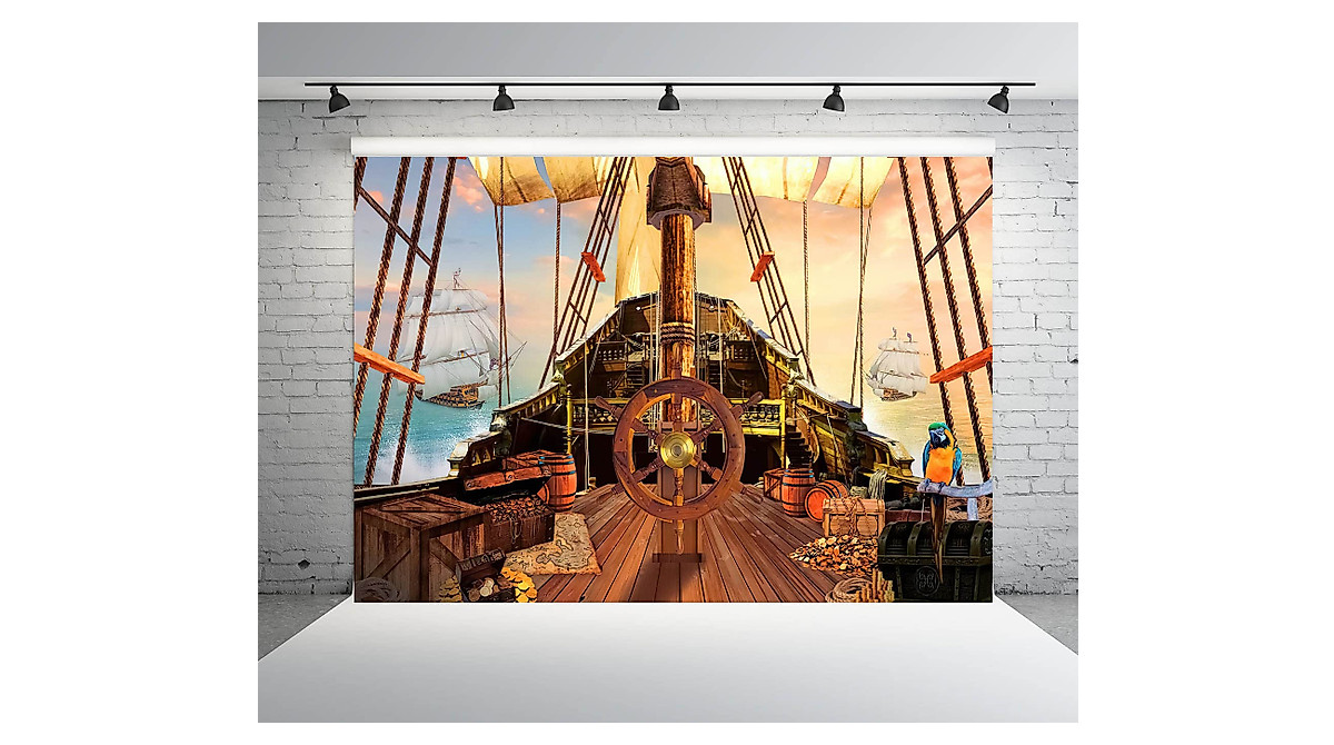 BELECO 7x5ft Pirate Ship Backdrop for Parties