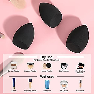 Makeup Sponges, 3-Pack Foundation Blending Beauty Sponge, Professional Beauty Makeup Set for Dry & Wet Use (Black)…