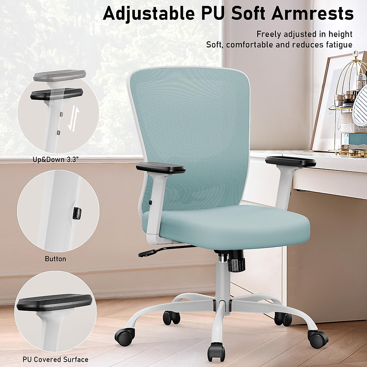 Vansalute Office Chair, Ergonomic Desk Chair with Adjustable High Back, Breathable Mesh Computer Chair with Adjustable Armrests, Rolling Swivel Comfy Task Chairs, Executive Chair for Home Office