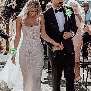 2Pcs Wrist Corsage Wristlet Band lace and Men Boutonniere Set, Corsages for Wedding Mother of Bride and Groom, Prom Party Wedding Homecoming, Corsage