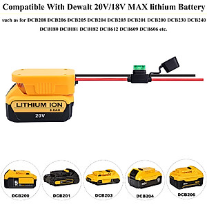 2 Packs Power Wheel Adapter for Dewalt 20V MAX Battery DCB205 DCB206 DCB204 DCB203 Adapter Converter Kit with Fuses & Wire Terminals Connector for DIY Ride On Truck, Robotics, RC Toys and Work Lights