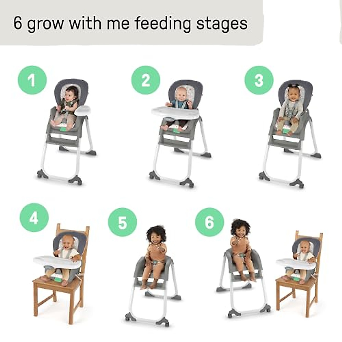 Ingenuity Full Course 6-in-1 High Chair - Baby to 5 Years Old, 6 Convertible Modes, 2 Dishwasher Safe Trays - Milly
