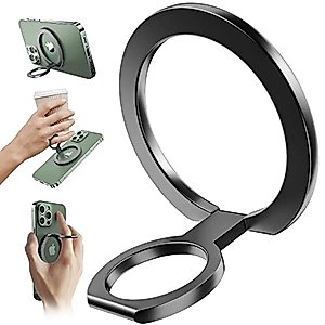 A-LuGei【Removable Wireless Charging】 MagSafe Ring, 【Foldable & Detachable】 Magnetic Cell Phone Ring Holder Finger Kickstand, 【14 Strong Magnets】 Phone Holder for Hand Mag Safe iPhone Ring Holder Grip