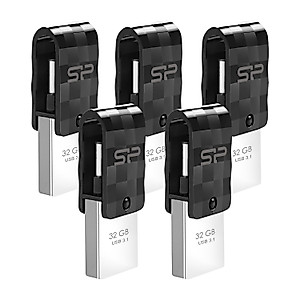 Silicon Power 32GB X5 Flash Drive USB 3.0 Dual Drive USB Type-C C31 Swivel Dual Flash Drive Type C Ready for Smartphones Tablets and New MacBook 5 Pack (S5032GBUC3C31V1KBT)