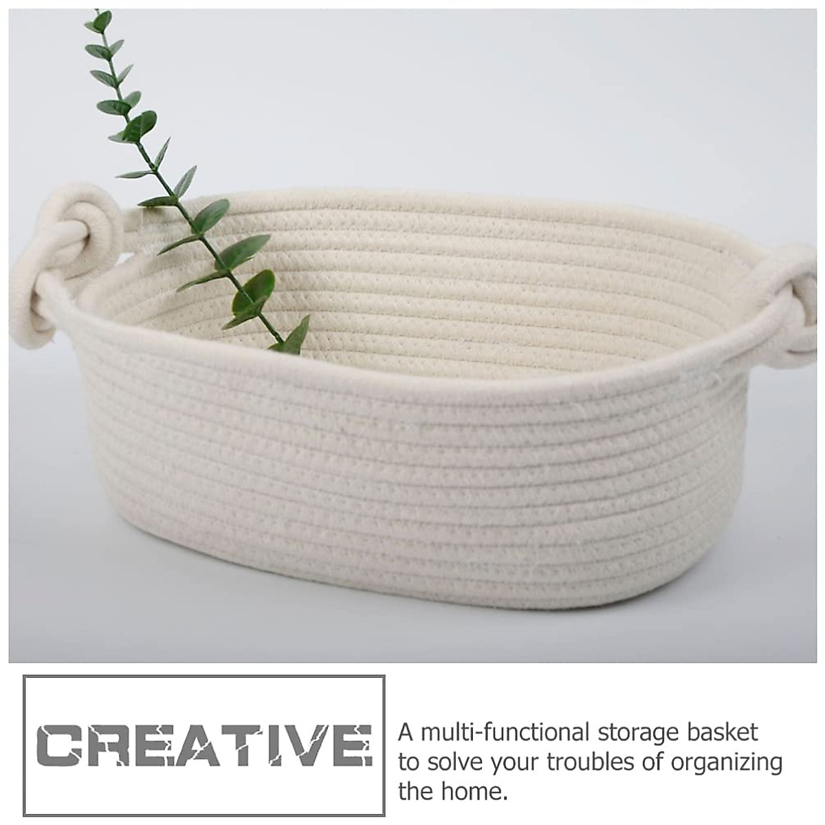 Artibetter Cotton Woven Basket Woven Cotton Rope Storage Basket Decorative Hamper Handled Nursery Shelf Baskets Desktop Makeup Cosmetics Organizers for Trinket Jewelry Toys Woven Gift Basket