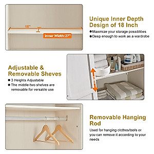 OKD Storage Cabinet, 32''W Farmhouse Kitchen Pantry Cabinet with 2 Barn Doors and Shelves, Rustic Armoire Cabinet w/Hanging Rod, 72'' Tall Linen Cabinet for Kitchen, Bedroom, Laundry, Antique White