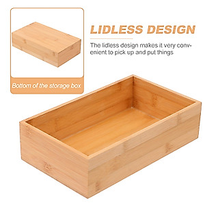 Cabilock Bamboo Storage Box Wood Crates for Storage Bamboo Flatware Wooden Chest Desk Drawer Bamboo Cutlery Organizer Cosmetic Storage Bin Bamboo Vanity Tray Hinged Cover Customized Office
