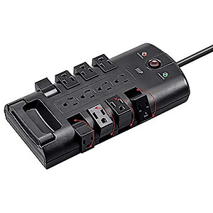 Monoprice 12 Outlet Rotating Power Strip Surge Protector Block -10 Feet Heavy Duty Cord, UL Rated, 4320 Joules, 330 Volts Clamping Voltage, With Grounded And Protected Light Indicator - Black