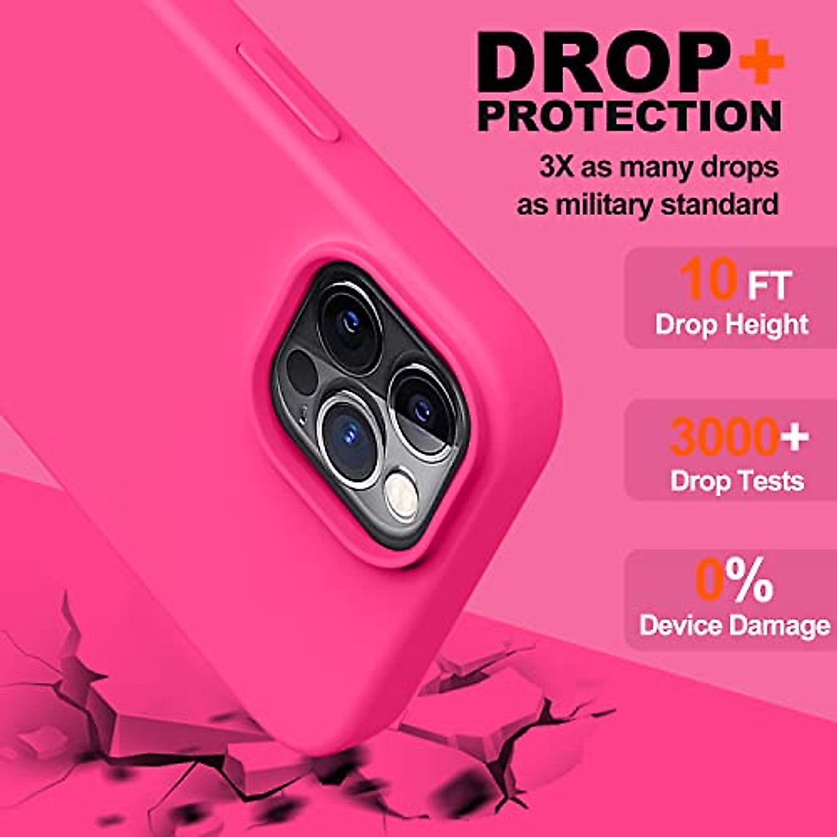 LOVE 3000 Designed for iPhone 13 Pro Max Case, Silicone-Shockproof-Protective Phone Case for iPhone 13 Pro Max 6.7 inch, Hot Pink