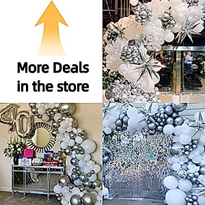 Bezente White Silver Balloon Garland Kit,100Pcs White Silver Metallic Chrome and Silver Confetti Balloons with Balloon Tape for Wedding, Prom,Special Events Party Decoration.