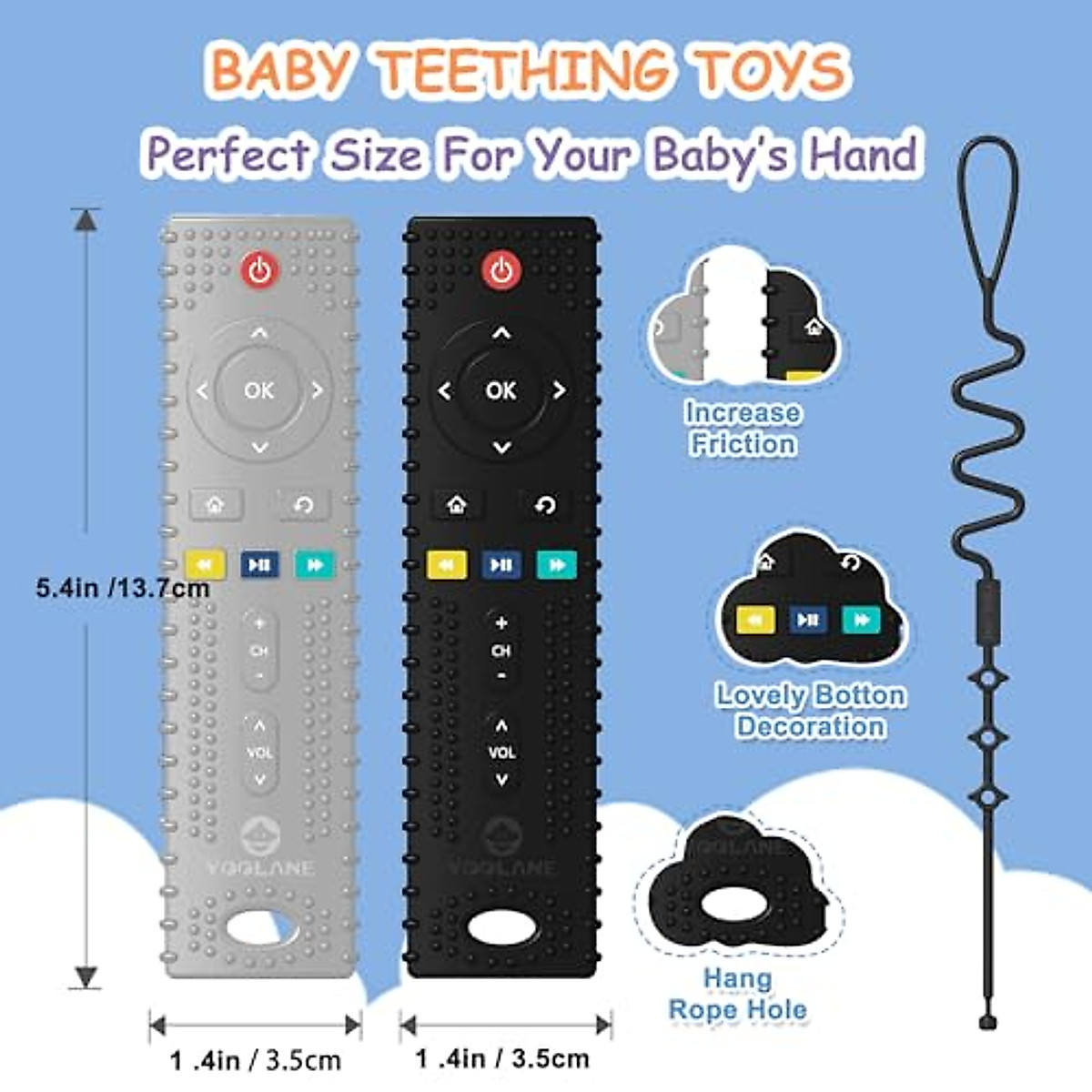 Yoolane Baby Teething Toys Silicone Teethers for Babies 3-24 Months Remote Control Shape Teething Relief Chew Toy for Toddler Infant Boy Girl BPA Free Freezable Newborn Stuff Essentials Gift, 2 Pieces