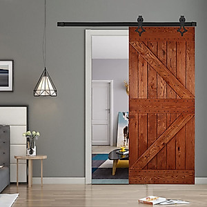 7.5FT Sliding Barn Door Hardware Kit Heavy Duty Sturdy Rustic Rhombus Shape Hanger Barn Door Track Set for Single 45" Wide Door Garage Closet