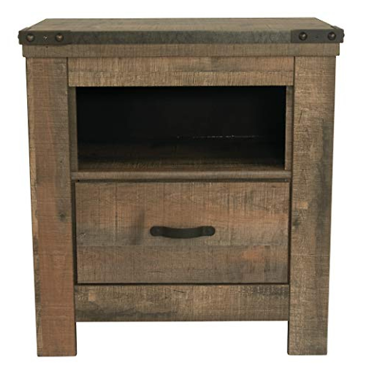 Signature Design by Ashley Trinell Rustic 1 Drawer Nightstand with USB Charing Stations, 26.22" Tall, Warm Brown