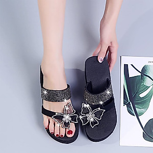 Womens Platform Flip Flops Gothic Sandals Summer Comfort Wedges Beach Thong Slippers B-Black 37