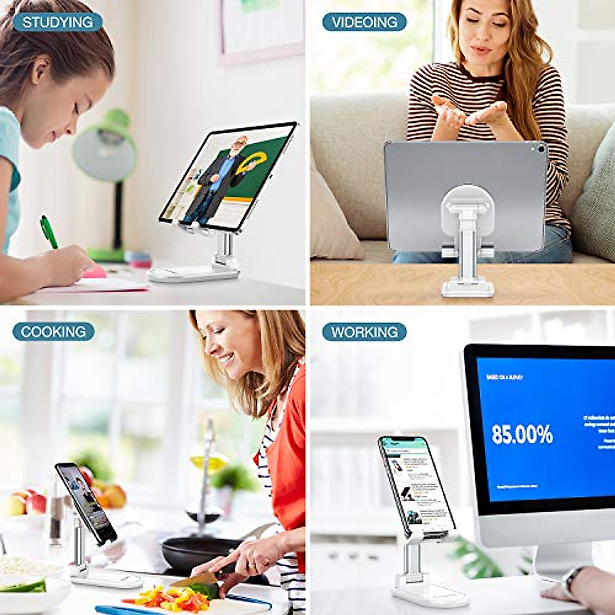 TORRAS Foldable Cell Phone Stand for Desk [Ultra-Portable] Adjustable Desktop Phone Holder Thick Case Friendly Phone Dock Compatible for iPhone 13 12 11 Pro Max, Samsung Galaxy S21+Ultra Note 20 & All