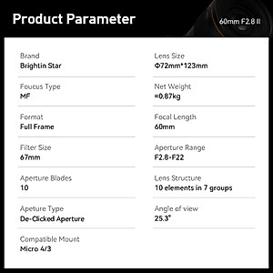 Brightin Star 60mm F2.8 2X Macro Magnification Manual Focus Mirrorless Camera Lens, Fit for Panasonic LUMIX Olympus Micro4/3 G7, G85, GX9, G7KS, EPM1/2, EM1, E-P1/P2/P3/P5, PL 1/2/3/5/6, G2/3/5/6
