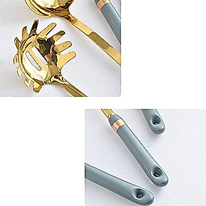 WUDILU Nordic style Stainless Steel Cookware Kitchenware Sets kitchen Tools Ceramic Handle Hook Up Storage Metal Shovel Spoon (Color : 01)