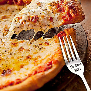 LRUIOMVE I'm Done 2023 Engraved Stainless Steel Fork Pizza Bread Cake Dessert Fork for Women, Men, Friends, Sister,Parents Valentine Birthday Christmas Gifts