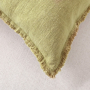 ATLINIA Fringed Cushion Cover 20 x 20 Soft Linen Decorative Throw Pillow Cover for Couch Sofa Bed and Outdoor Olive Pillow Cover
