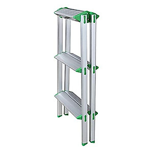 PENGJIE Folding Ladder Step Stool Ladder 3 Step Folding Aluminum Stool Heavy Duty Steel Portable Anti Slip Mat Tread Compact 120 Kg Capacity